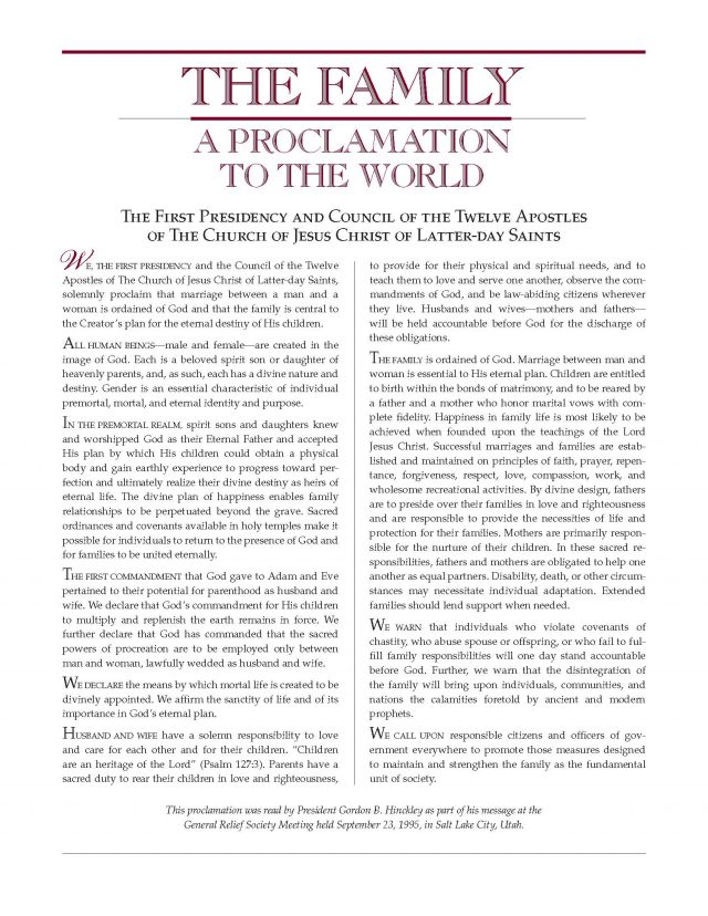 The Family: A Proclamation to the World | LDS365: Resources from the ...