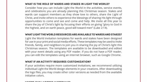 Light the World Ideas for Wards and Branches | LDS365: Resources from ...